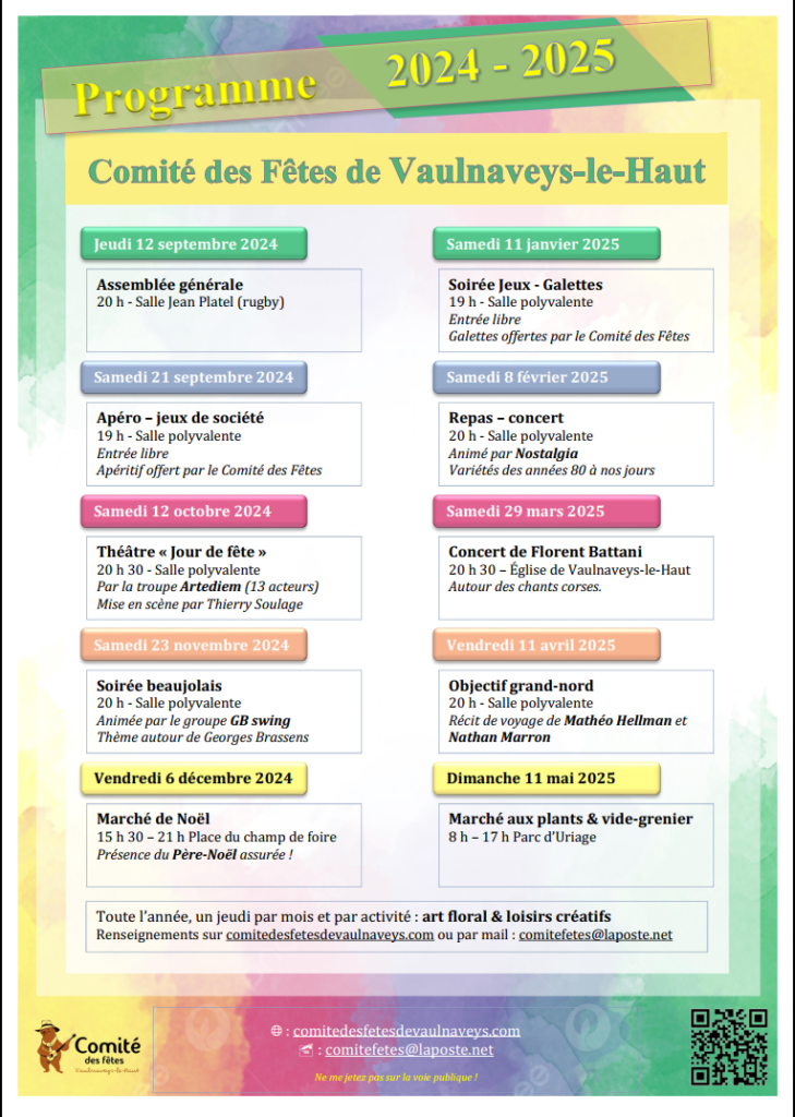 Programme 2024-2025 – Comité des fêtes